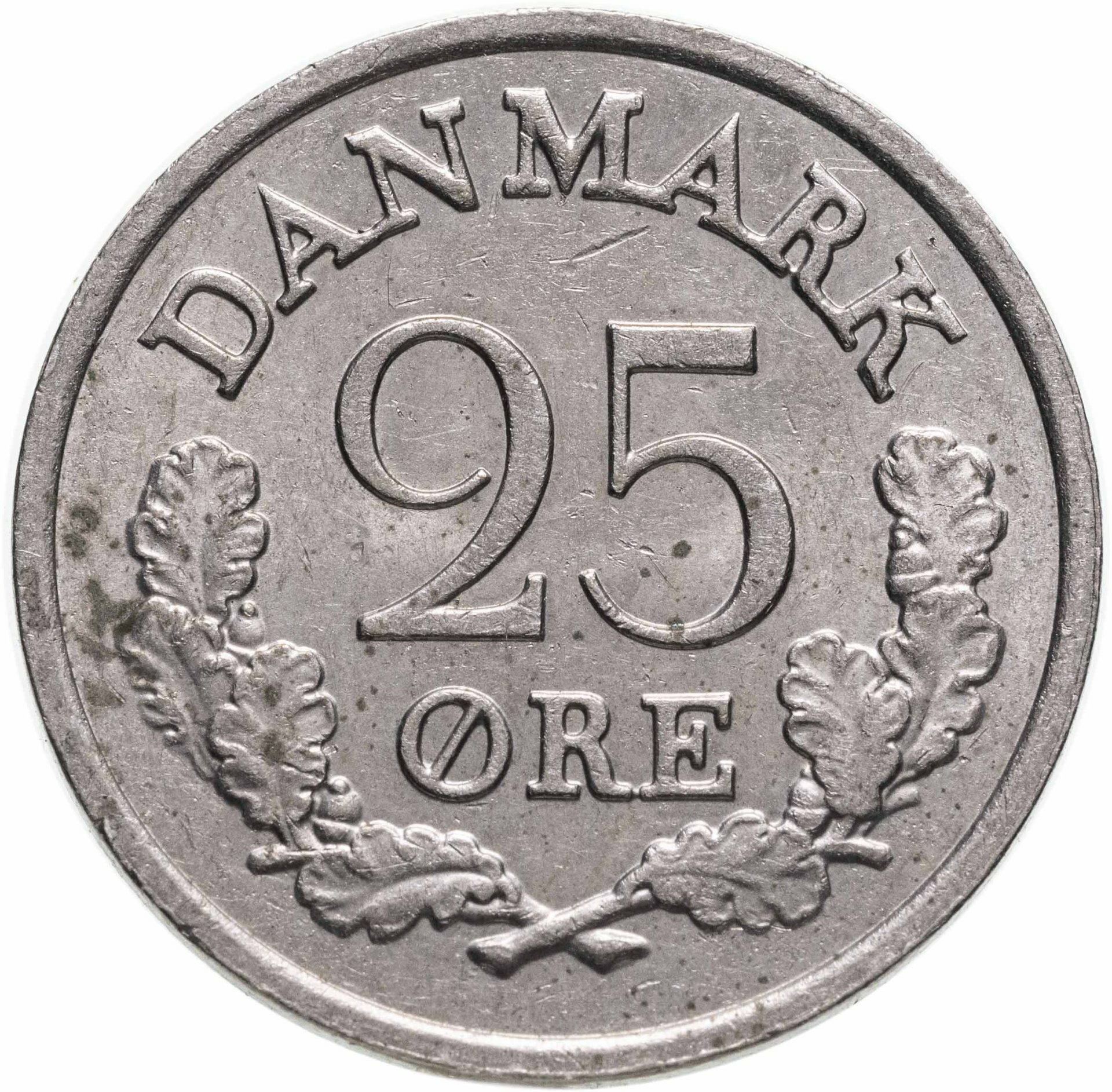 Дания 25 эре ore 1965, Мельхиор медь-никель, в сохранности XF