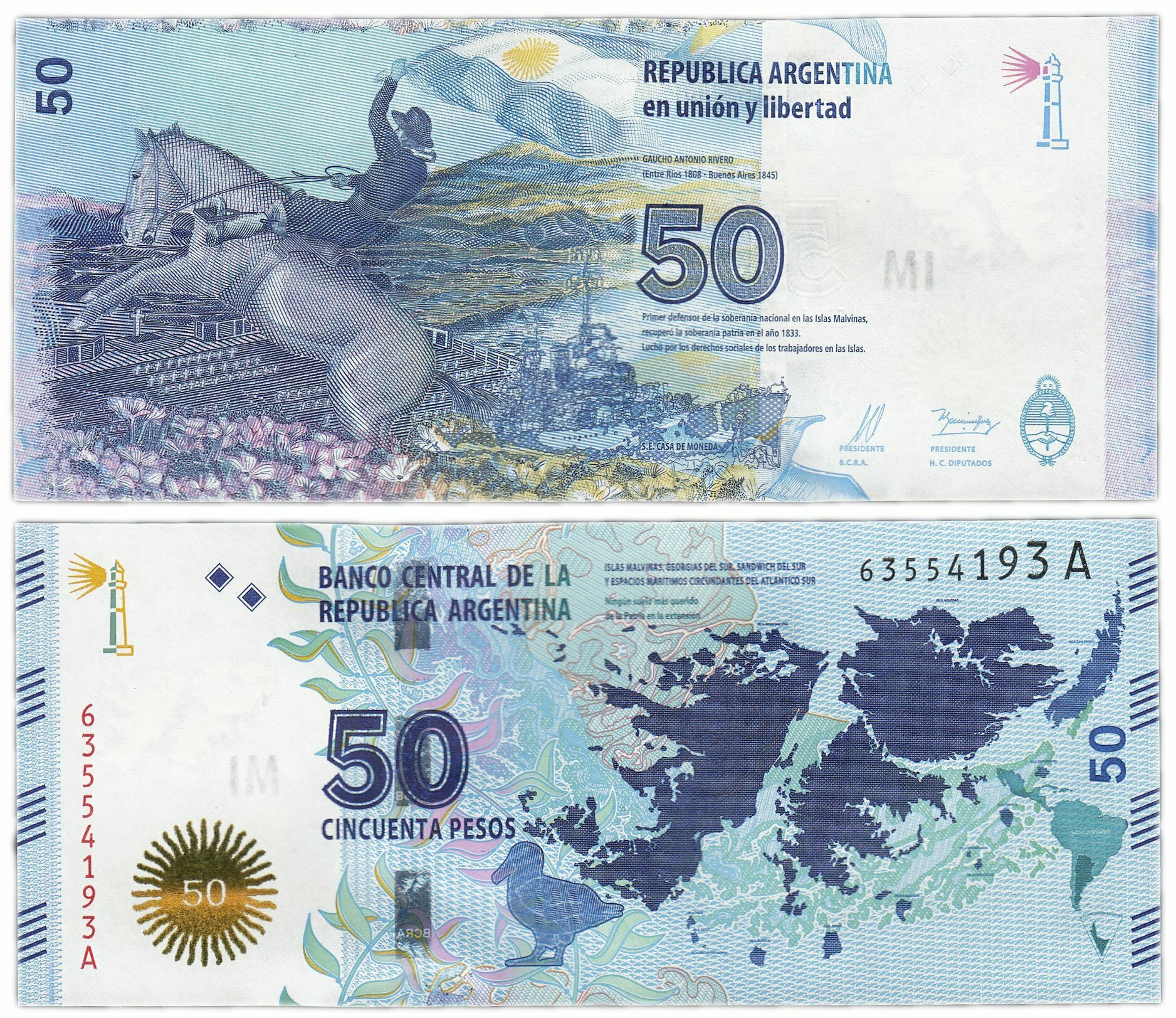 Аргентина 50 песо 2015 "Мальвинские Фолклендские острова" Pick 362