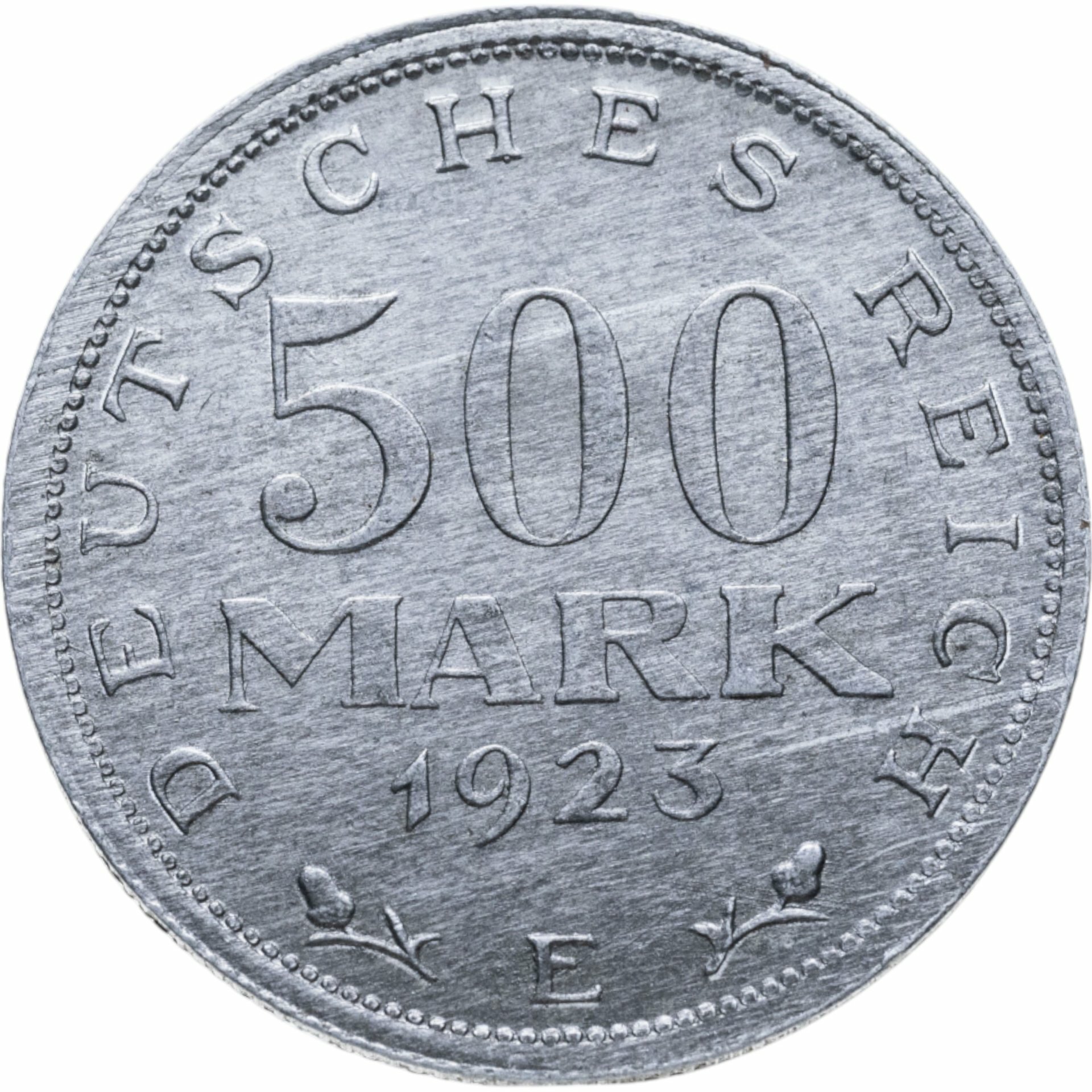 Германия 500 марок mark 1923, знак монетного двора "Е", Алюминий, в сохранности UNC
