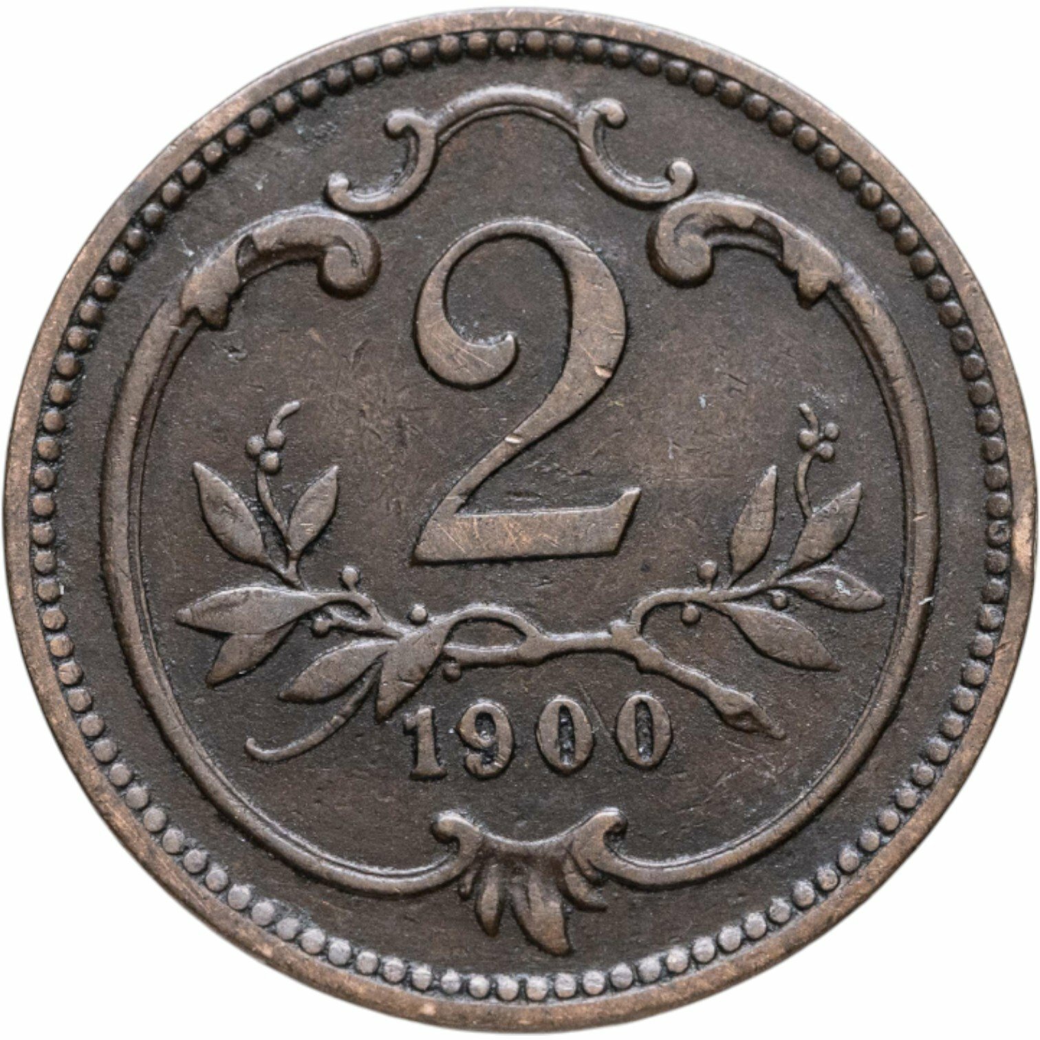 Австрия 2 геллера heller 1900, Бронза, в сохранности XF