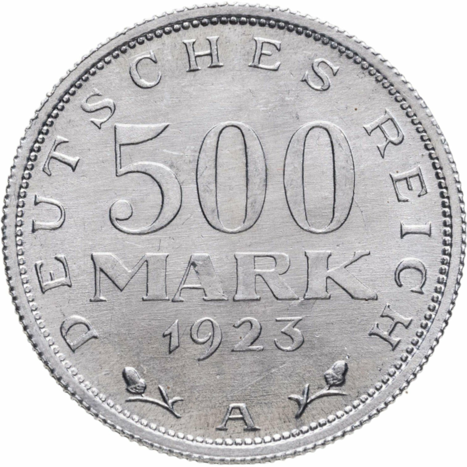 Германия 500 марок mark 1923, знак монетного двора "A" — Берлин, Алюминий, в сохранности UNC