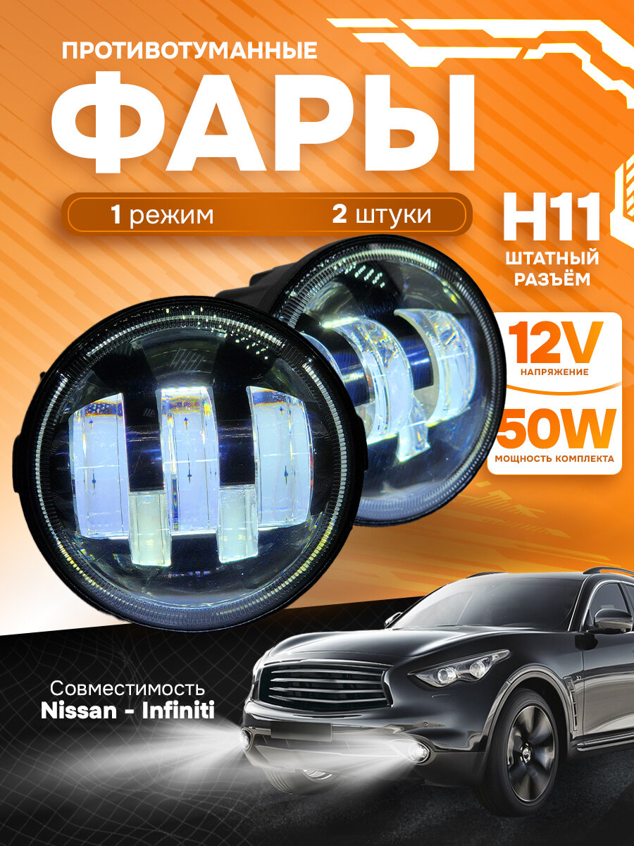 Противотуманная фара для Ниссан (Nissan) Инфинити (Infiniti) однорежимные 50 ватт