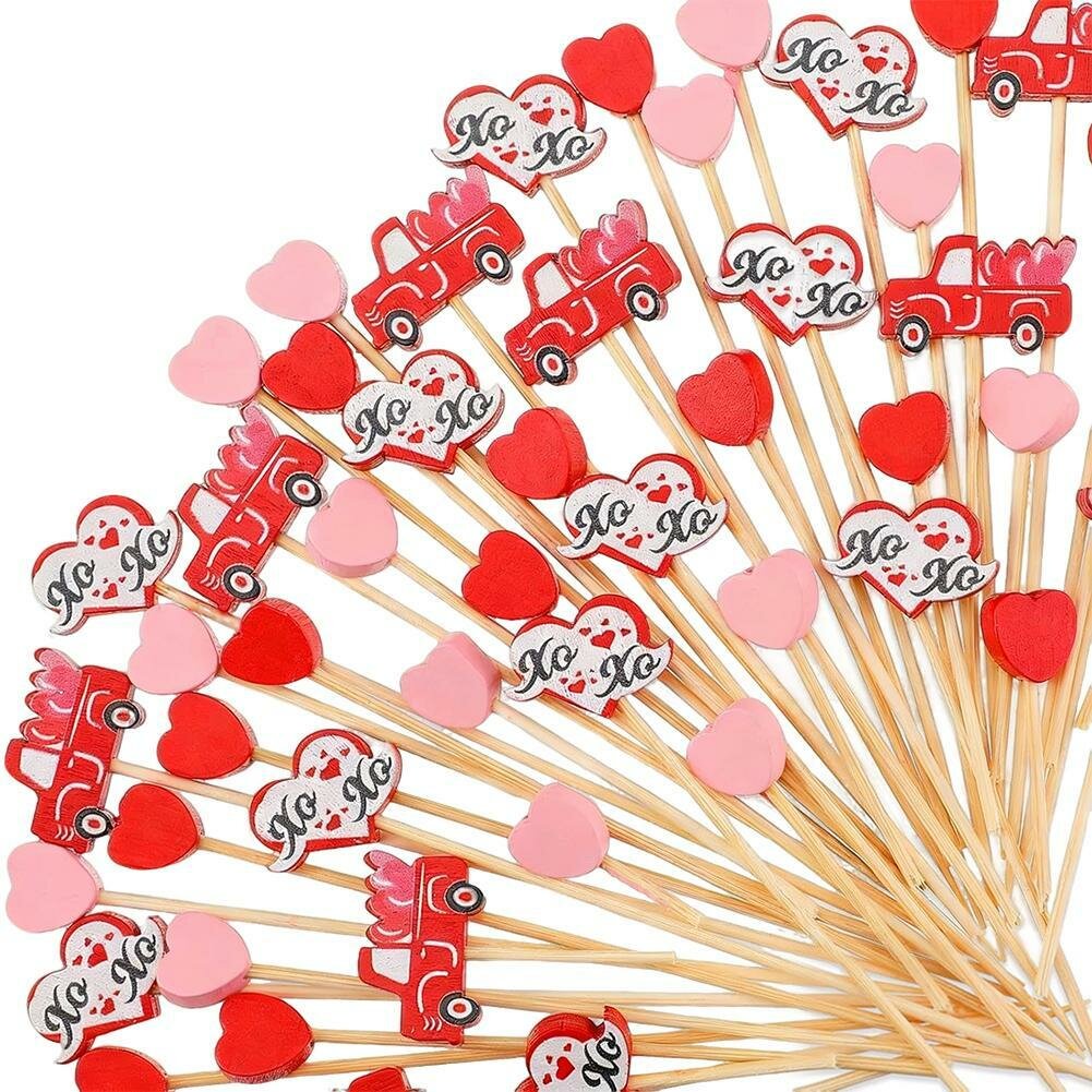 Закусочные палочки для коктейлей и десертов на День Святого Валентина, подставки для украшения тортов и фруктов