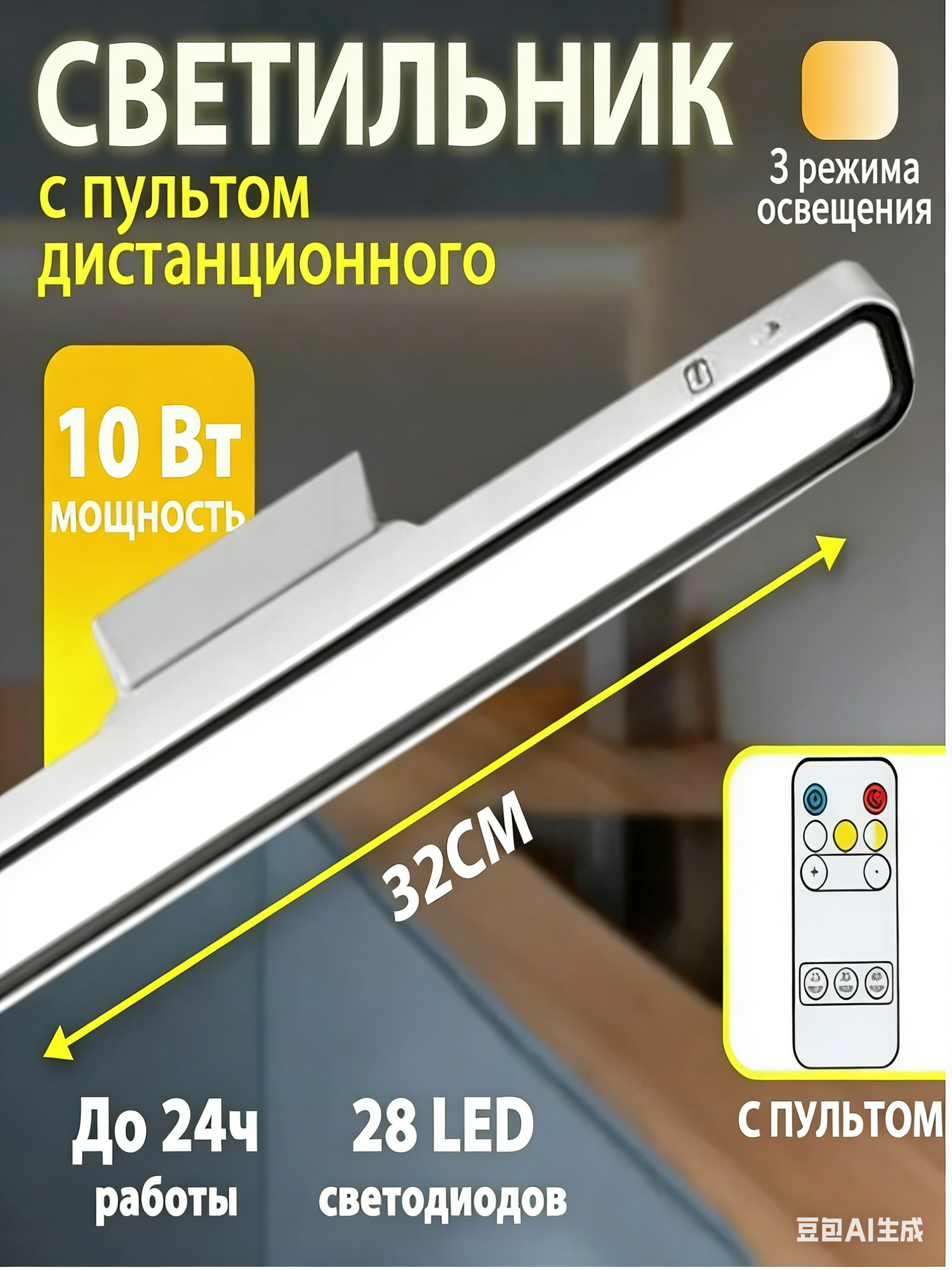 Светильник беспроводной, пульт ДУ, 3 режима, 180 Лм, IP20, 1.2 Вт