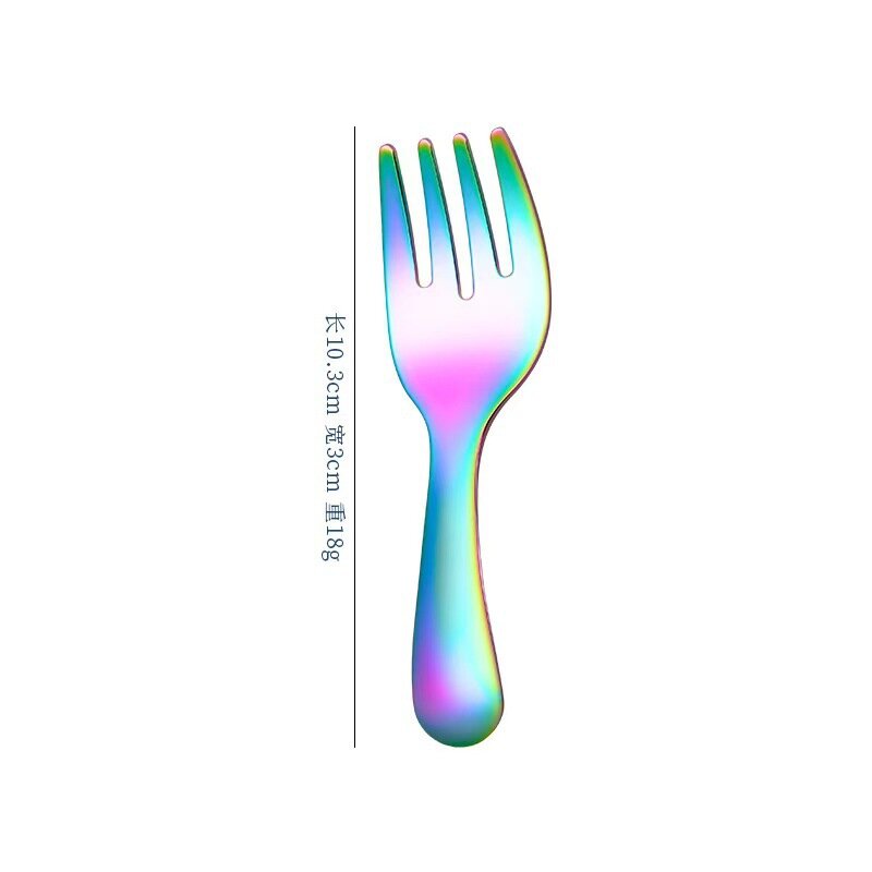 Радужная короткоручковая детская вилка для кормления с мелкими зубчиками, для детей 86 characters