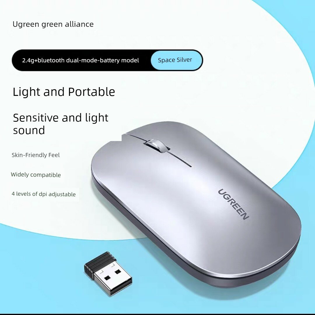Ugreen Green Alliance MU001 Беспроводная Bluetooth Двухрежимная мышь Свет Звук Бизнес Портативный настольный планшет