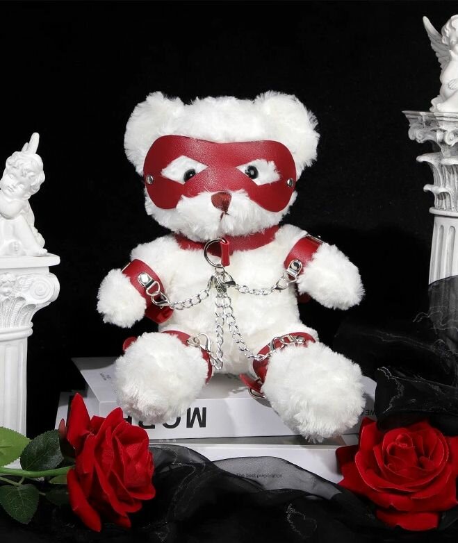 Плюшевая игрушка мишка БДСМ Белый 18+, 30 см, Эротический сувенир