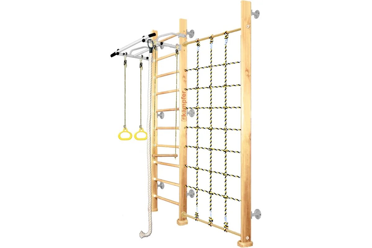 Шведская стенка Kampfer "Winner Wall", с канатом, кольцами и трапецией, крепление к стене