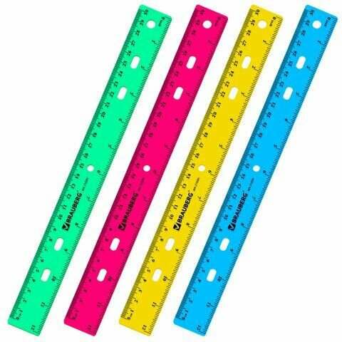 24 шт, Линейка пластиковая 30 см, BRAUBERG "Crystal", тонированная, ассорти, 210291