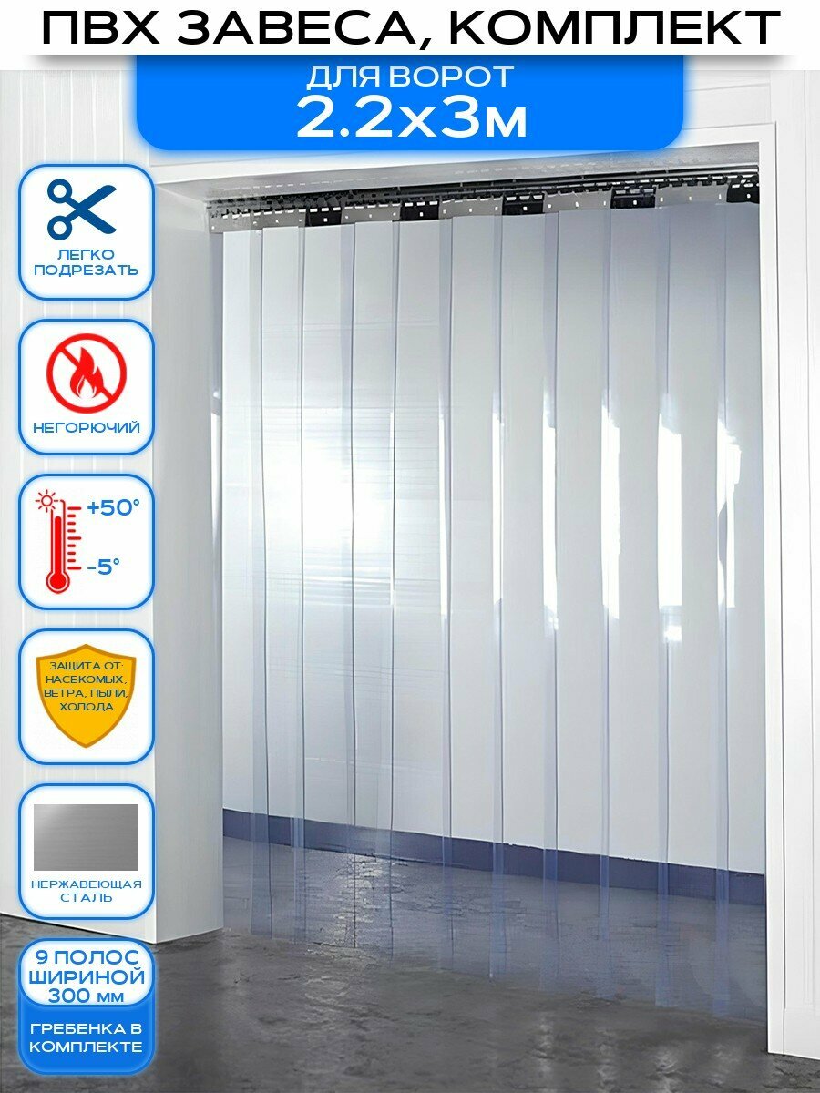 ПВХ завеса Готовый комплект для ворот (крепления из нержавеющей стали) 2.2x3 м.