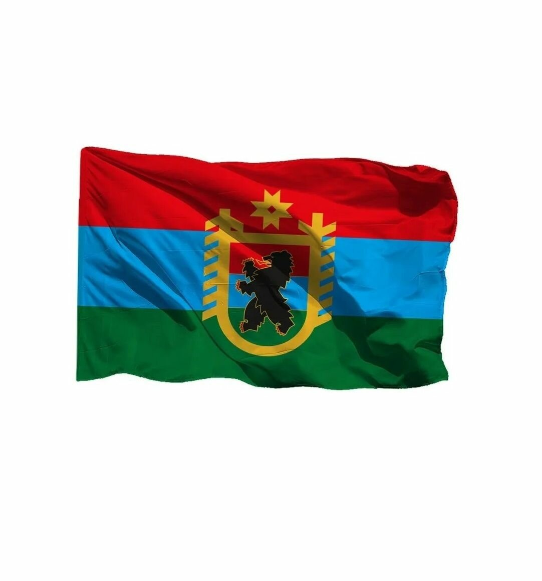 Двухсторонний флаг Республики Карелия с гербом, 70х105 см на блэкауте