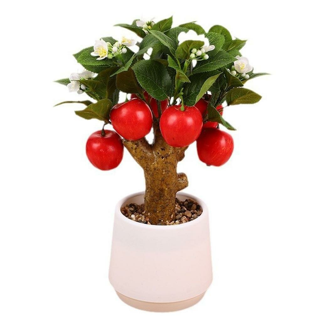 Искусственное мини-дерево бонсай с фруктами, красная яблоня
