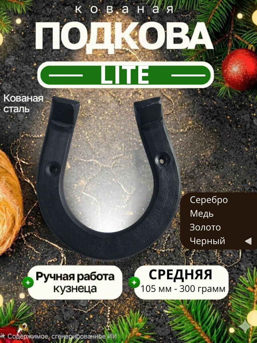 Подкова сувенир для дома лайт "Средняя" 10 см, 300 гр. (черный)/ оберег на дверь, подарок на новоселье, годовщину свадьбы молодоженам, подкова на счастье, удачу, символ нового года 2026