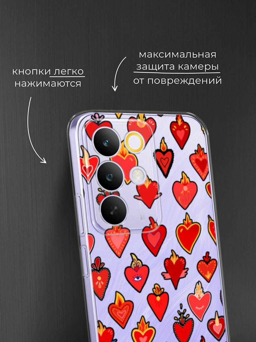 Чехол на Realme C85 / Реалми C85 с принтом Дьявольские сердца паттерн, прозрачный — фото 1