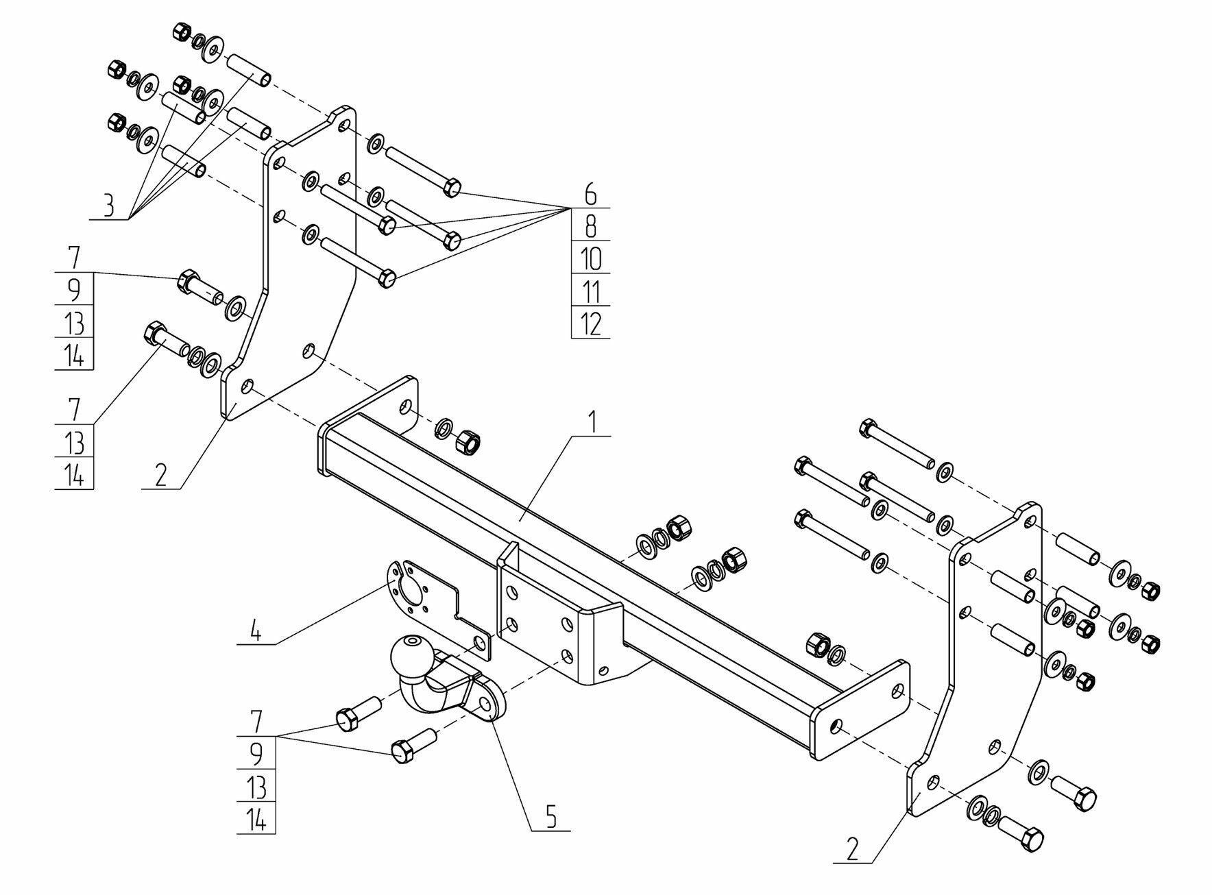 Фаркоп для Ford Transit шасси 2000-2014 Тип шара: F. Нагрузки: 3000/120 кг, FD 34