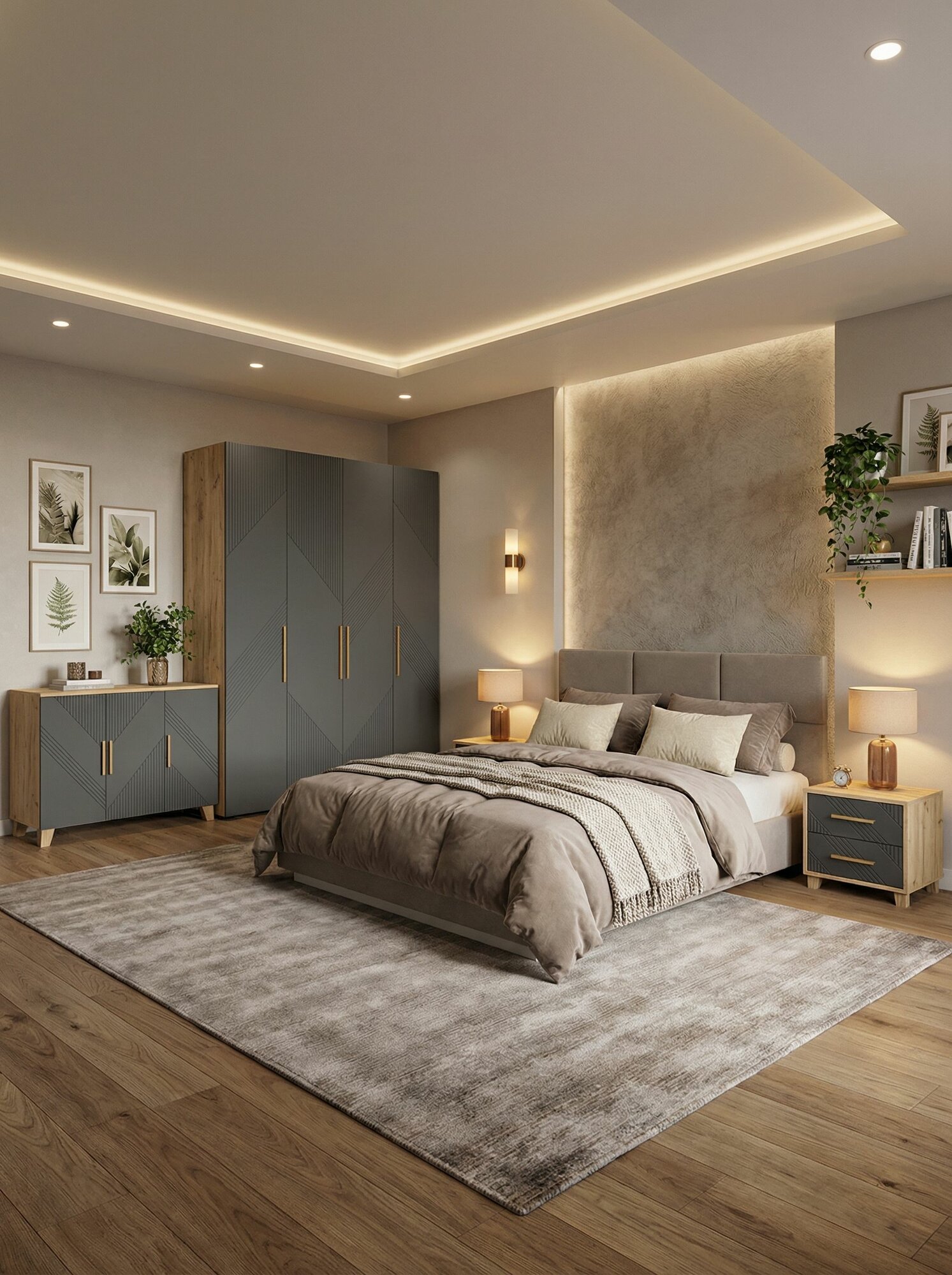 Комплект мебели для спальни Ирис (comp11) Браш Графит, Дуб Крафт (Диал Соната Шерлок 932/Белый)