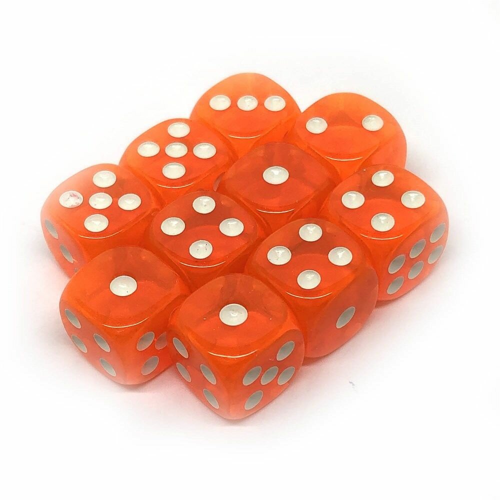 Кубики игральные д6 12мм 10шт. Оранжевые прозрачные