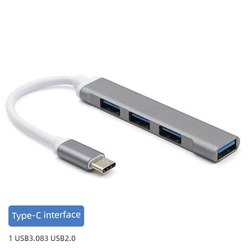 Серый тип-с хаб с 1 портом USB 3.0 и 3 портами USB 2.0, кабель 0.1 м