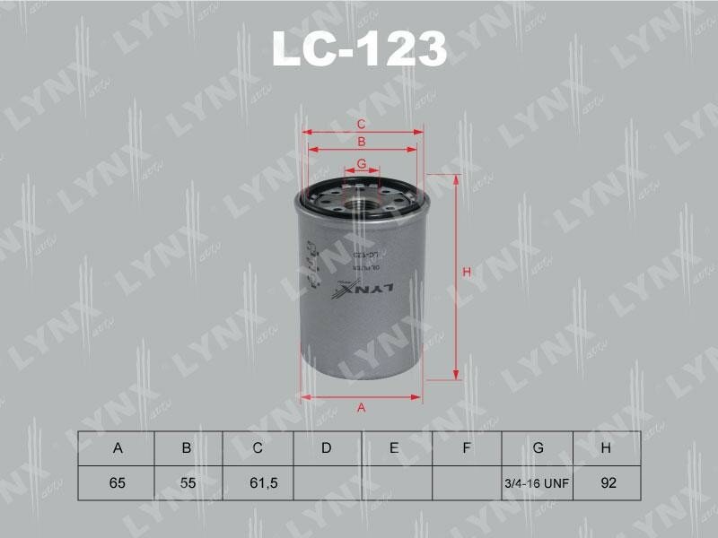 Фильтр масляный LYNX AUTO LC-123 Toyota Avensis 2.0-2.4 03->, Celica 1.8-2.0T 96-99, Corolla 1.8 05->, Rav 4 2.0 00->
