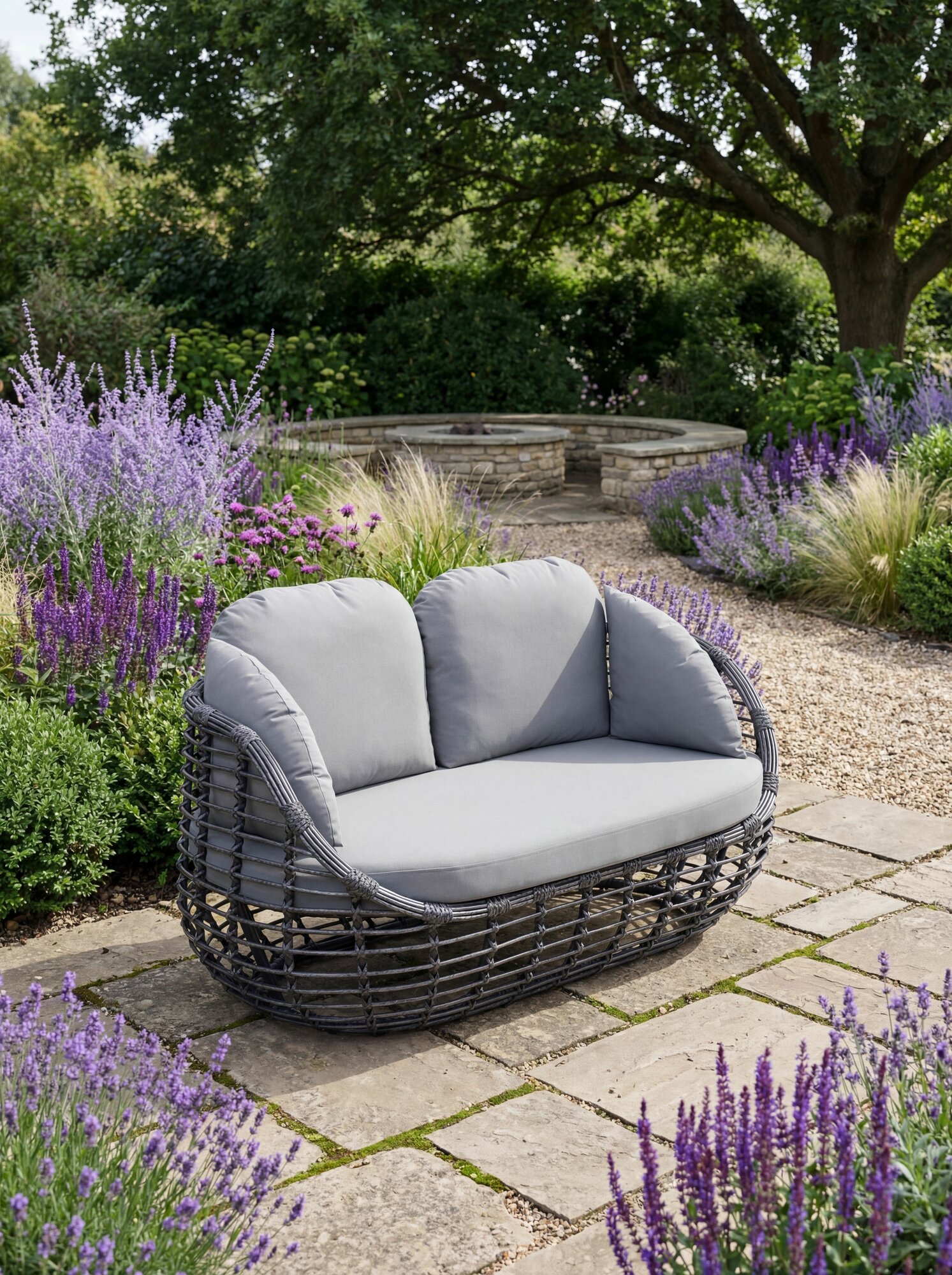 Диван из ротанга, LOTUS, 2-местный, Чёрный металлик, для дома, дачи, террасы и кафе, садовая плетёная мебель