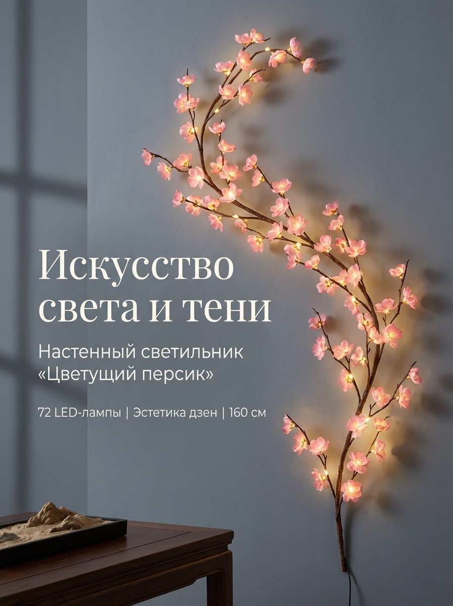 Гирлянда, в виде веток, USB, пульт дистанционного управления，длина 160 см, 72 лампочек