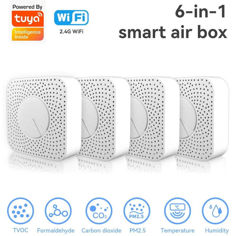Умный сенсор качества воздуха Tuya Wifi/Zigbee Smart Air Box для определения CO2, температуры, влажности, монитора VOC и газового детектора с приложением, автоматизацией и сигнализацией-WiFi-4 штуки