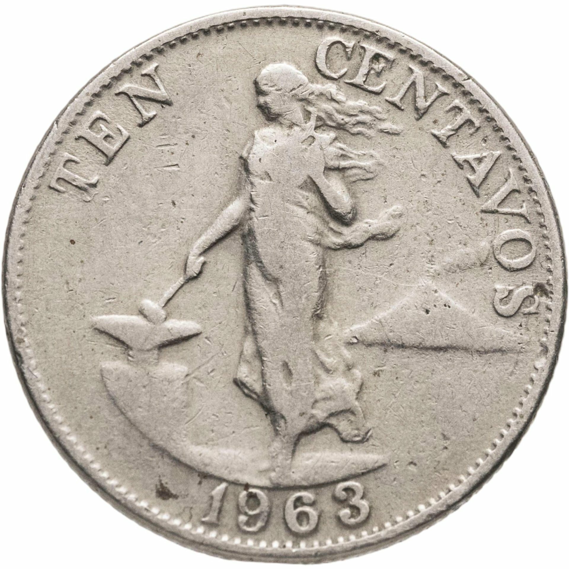 Филиппины 10 сентаво centavos 1963, МНЦ медь-никель-цинк, в сохранности VF