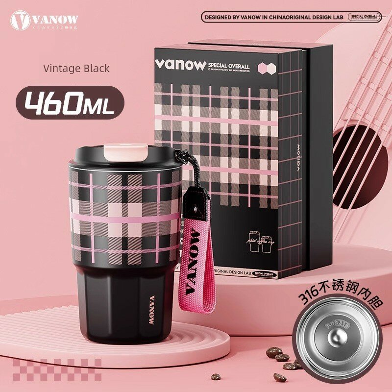 Retro chernyy 460ml vakuumnyy izolirovannyy steklyannyy chashka s podarochnym paketom - ideal'no dlya puteshestviy
