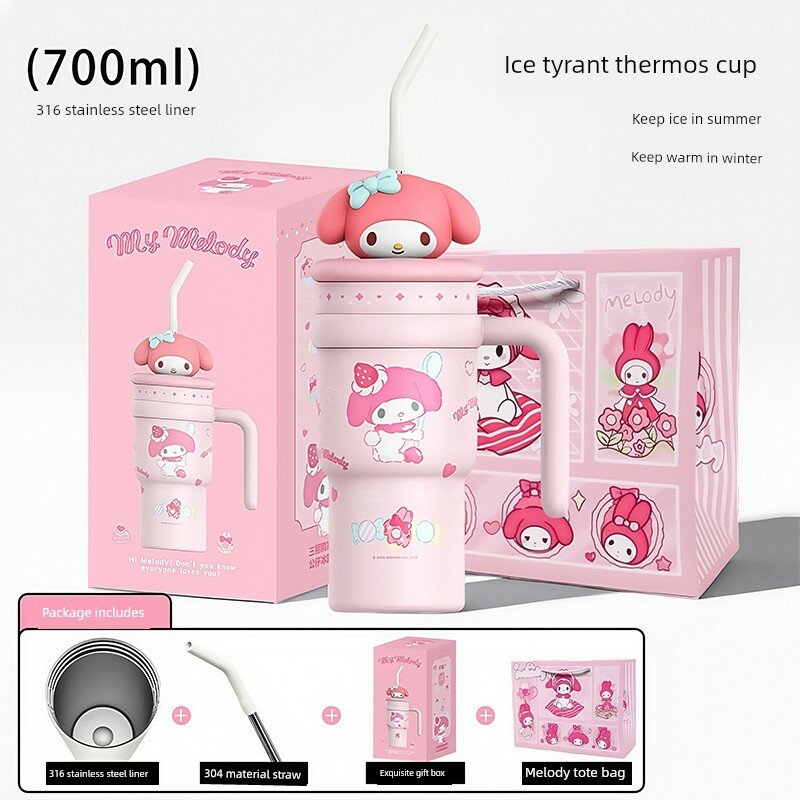 Термокружка My Melody 700 мл с соломкой, вакуумная из нержавеющей стали 316, подходит для девушек