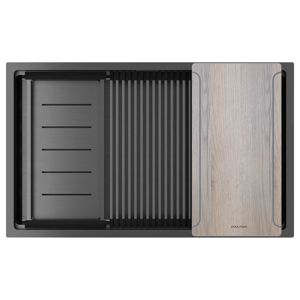 Мойка кухонная Paulmark 74 UNI PM787445-GM металлическая, 74x45, прямоугольная, мойка для кухни, врезная, под столешницу