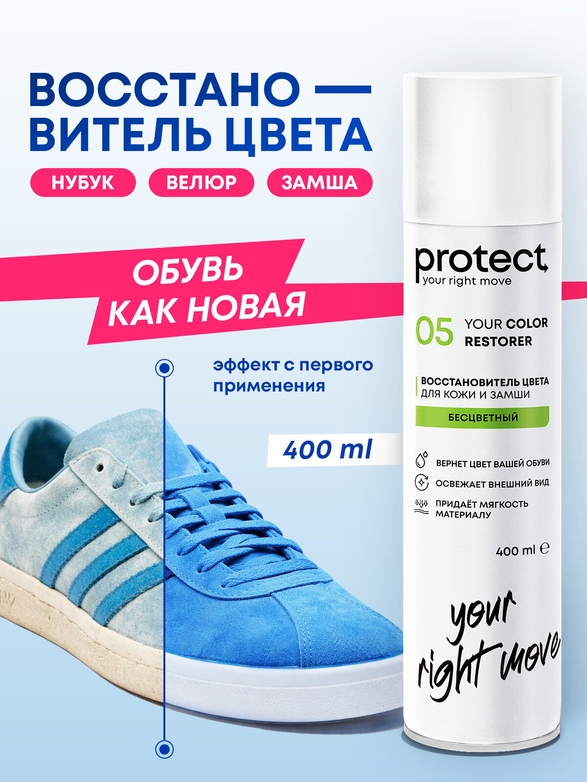 Кондиционер для ухода за обувью из замши, велюра, нубука ProtectRM Восстановитель цвета