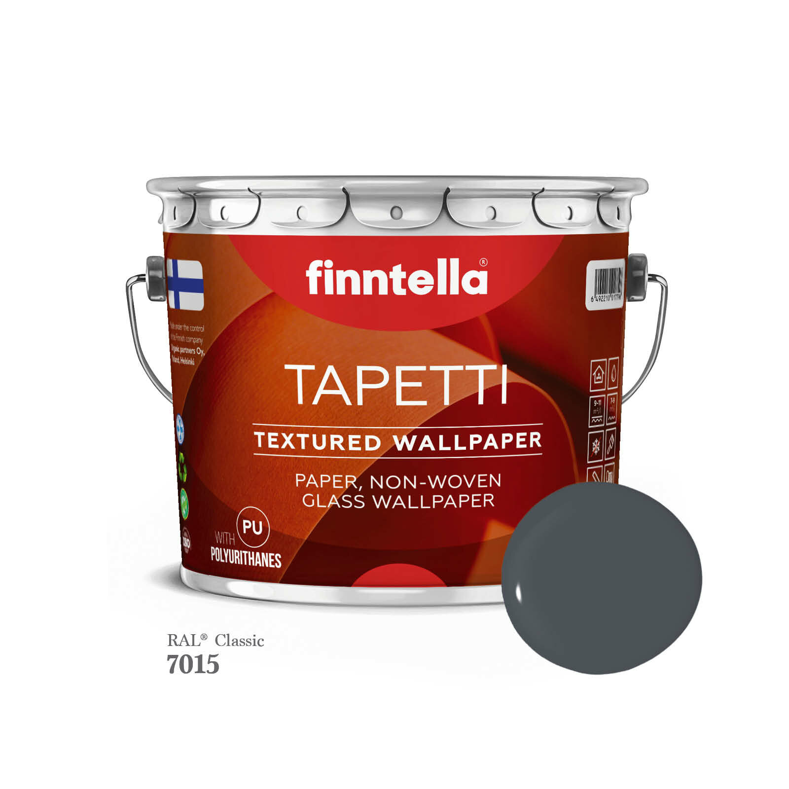 Шелковисто-матовая краска для обоев под окраску TAPETTI SILKKI Matta FINNTELLA, Цвет RAL 7015 Сланцево-серый (Slate grey), 2,7л