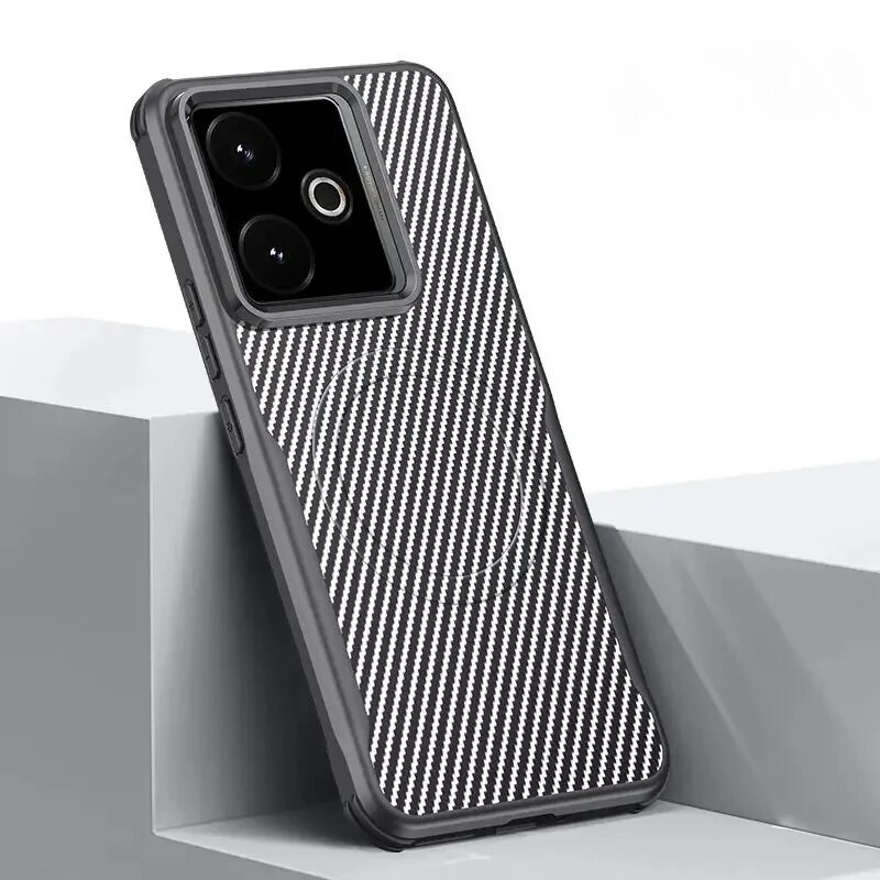 Магнитный чехол с текстурой углеродного волокна для Realme GT7 GT 7T, Реалми ГТ 7, Серый, Grey