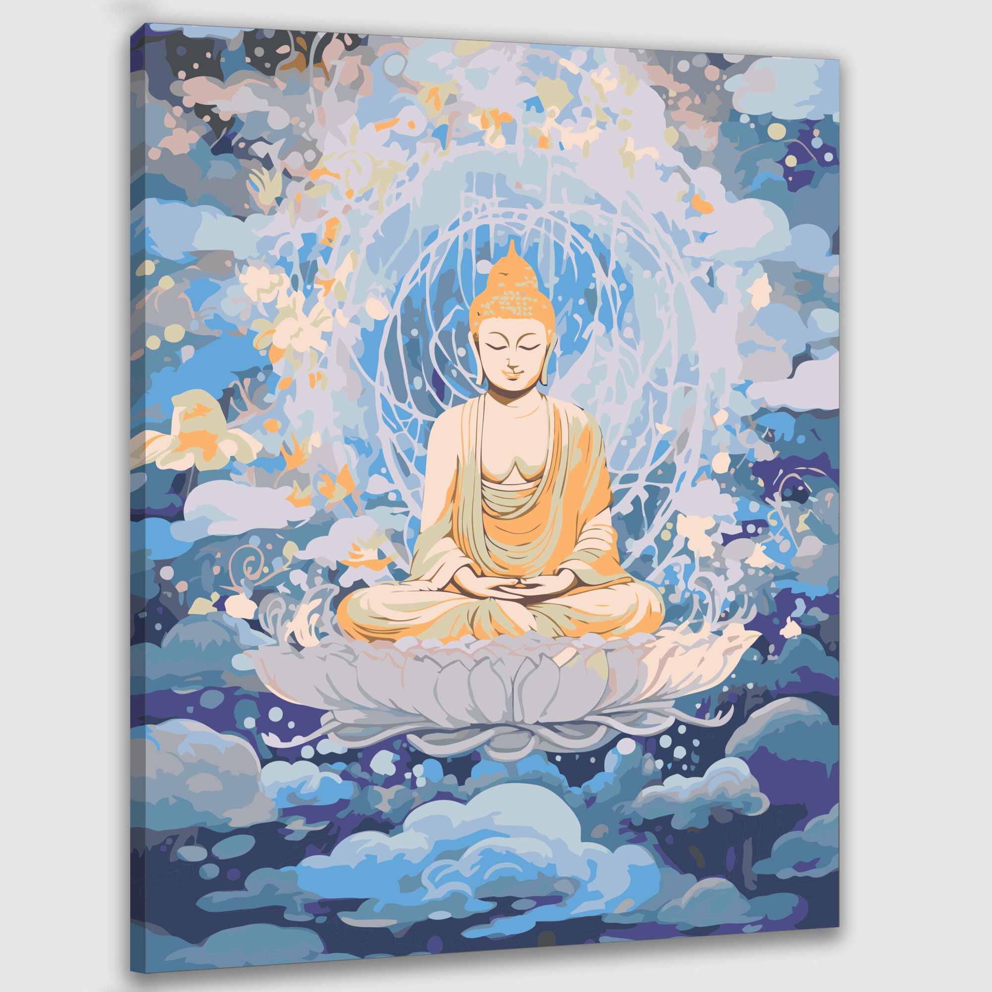 Картина по номерам 40x50 см, Будда, акварель, иллюстрация, стилизованная манера, удлиненные конечности, нежная улыбка