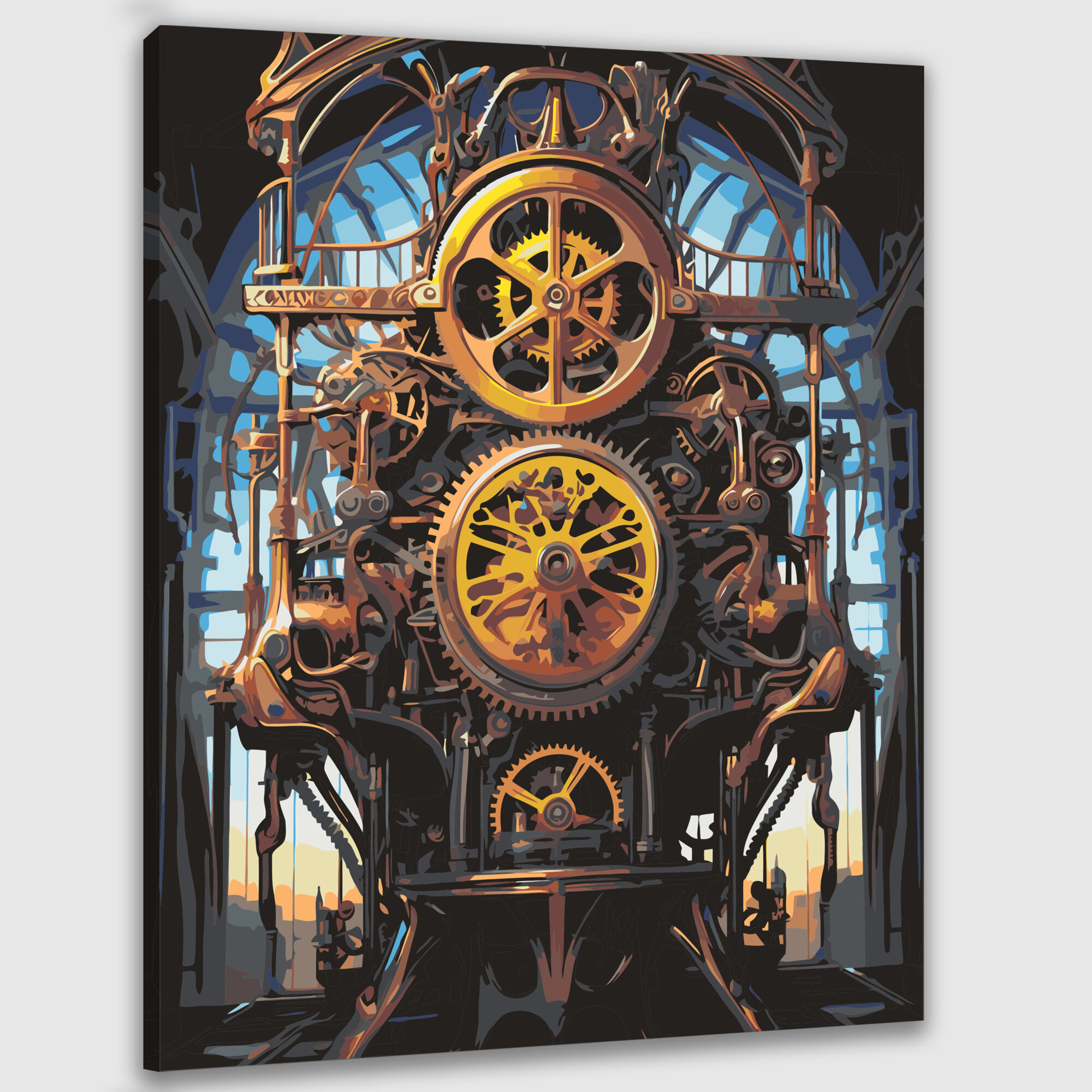 Картина по номерам 40x50 см, цифровая картина, стимпанк, Машина вдохновения, шестеренки, винтики, цветовые всплески