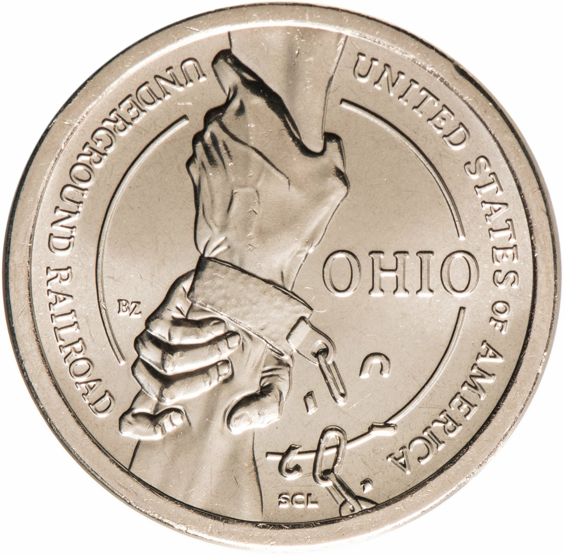 США 1 доллар 2023 D "Американские инновацииПодземная железная дорога Огайо", Медь с марганцево-латунным покрытием, в сохранности UNC