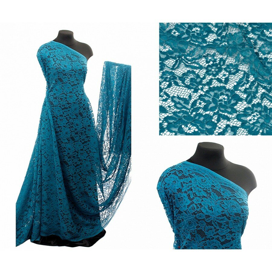 Кружевная ткань (гипюр) в нарезке с кордом TBY. LN-3002 шир.145см 130 г/м² цв.908 морская волна уп.2,7м