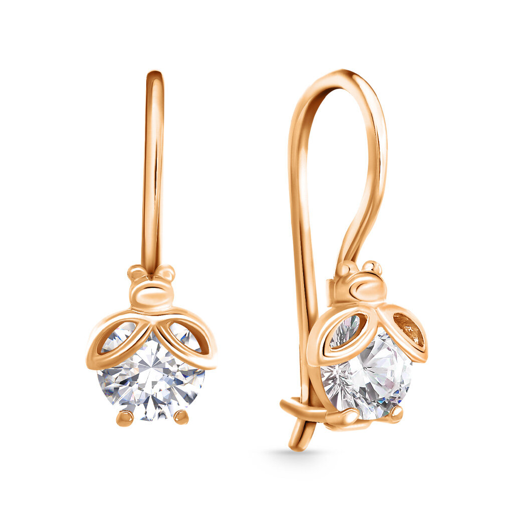 Серьги, красное золото, 585 проба, бронзирование, фианит