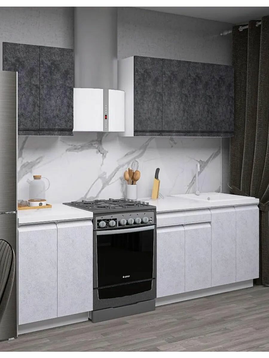 Кухонный гарнитур Велюр 1.8 м, мебель для дома и кухни, Белый / Бетон графит / Бетон снежный