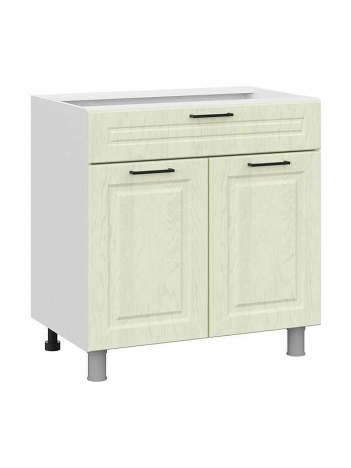 Кухонный модуль напольный, стол Шервуд с ящиками, с полками, с доводчиками, 80х50.6х82.4 см, Белый / Дуб кремовый матовый