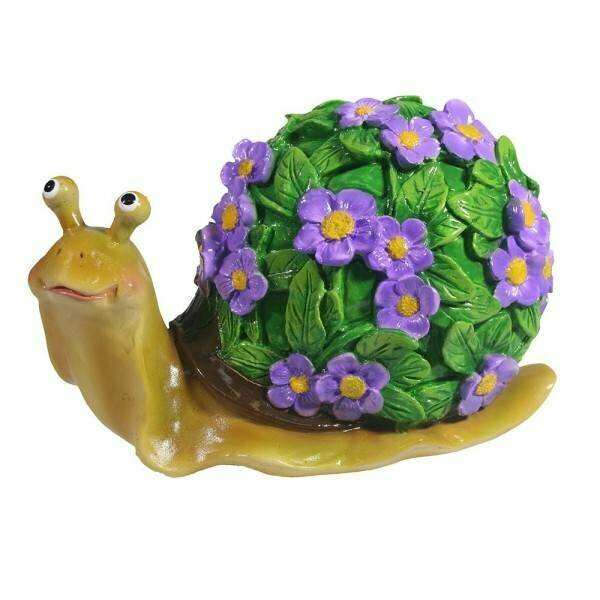 Фигура садовая Улитка резная цветы сиреневые (акрил) L14 W10 H12 см (полистоун)