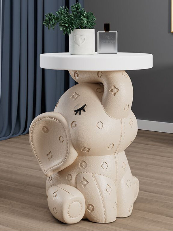 Декоративный журнальный столик со слоненком в кремовом стиле, бытовой приставной столик