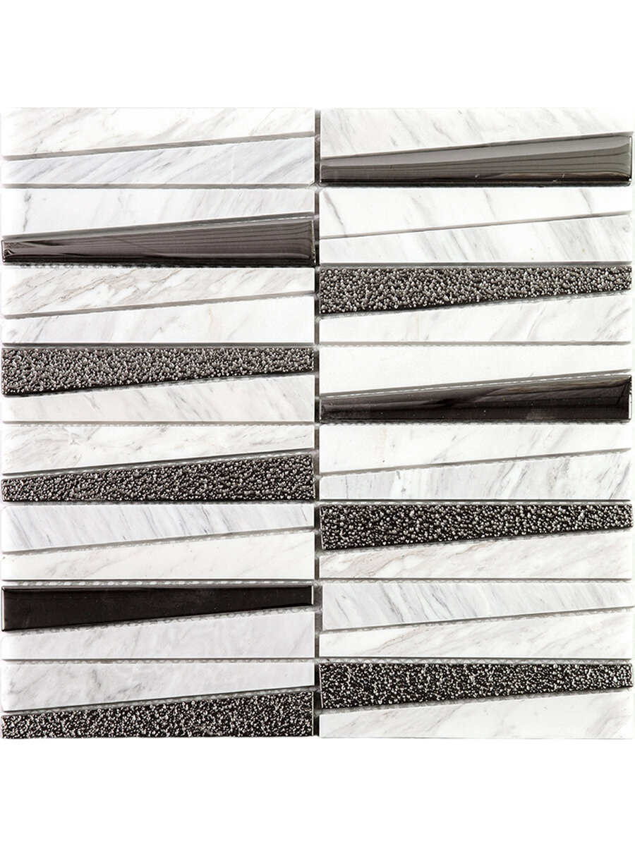 Плитка мозаика из мрамора и стекла на сетке Natural Hi-tech, размер листа 298х298 мм, чип нестандартный, толщина 8 мм