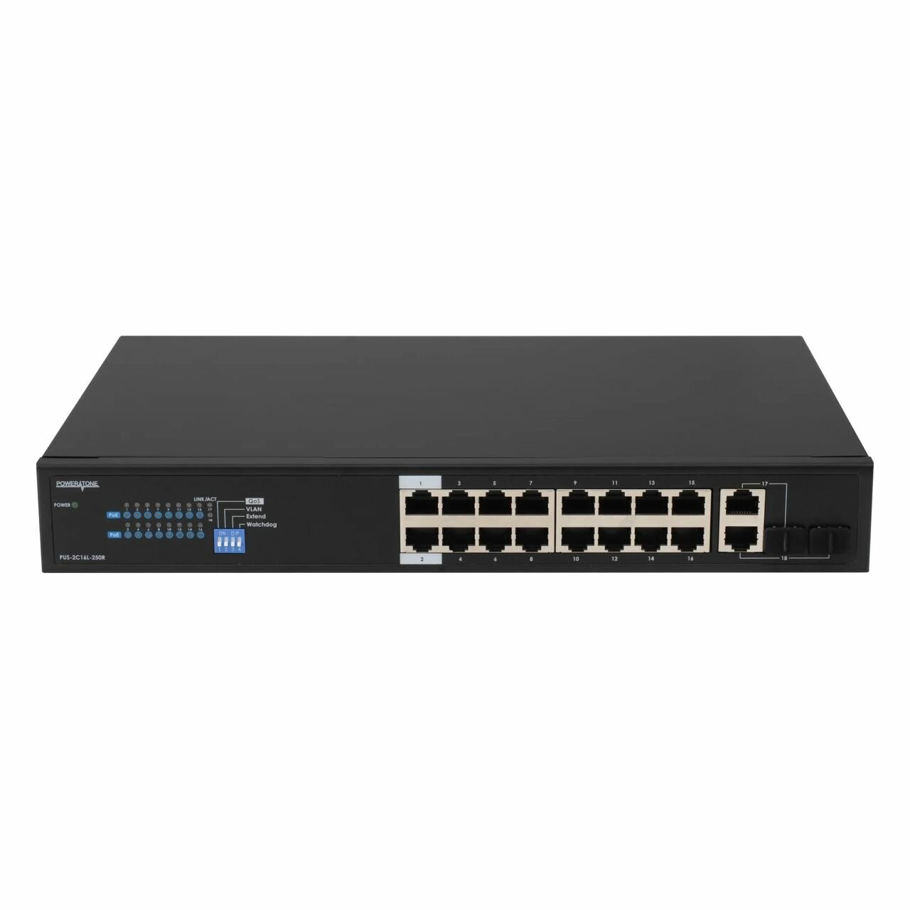 Неуправляемый 16 портовый PoE коммутатор PUS-2C16L-250R с возможностью установки в стойку