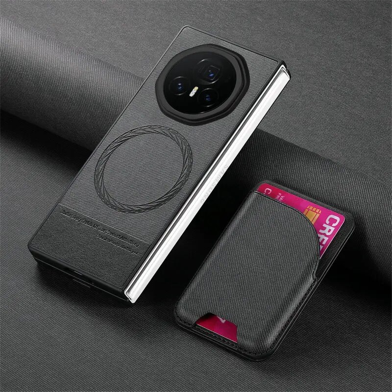Роскошный чехол Honor Magic V3 5G со съемным магнитным держателем для карт 2 в 1, Черный, черный