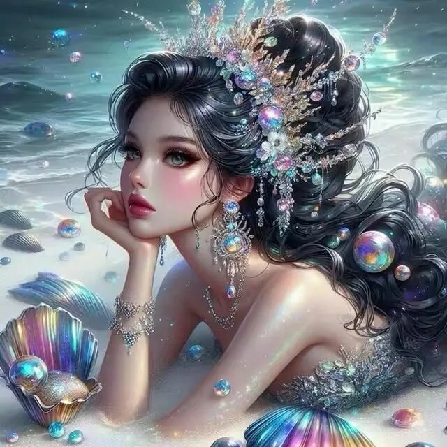 Алмазная картина "Женщина-русалка" алмазная огранка 40х50 см,40x50cm, белый