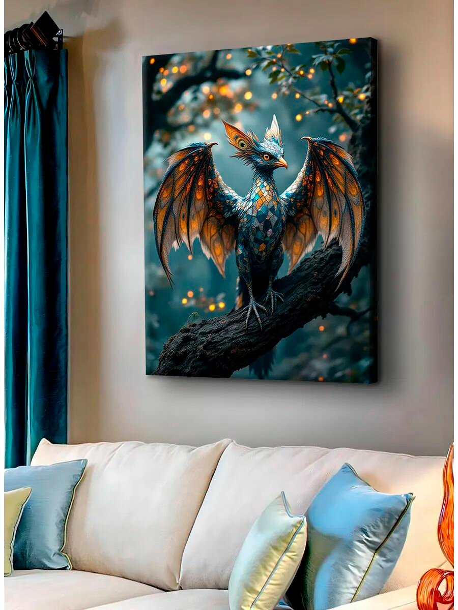 Картина "Фантастическая птица", для интерьера 30х40см 1шт.