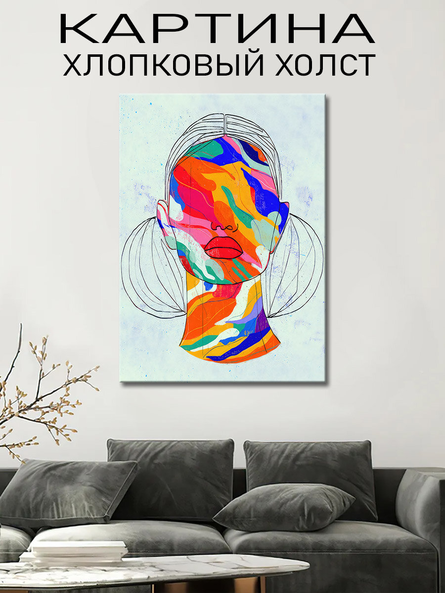 Современная картина на холсте для интерьера/Абстракция , радужное лицо