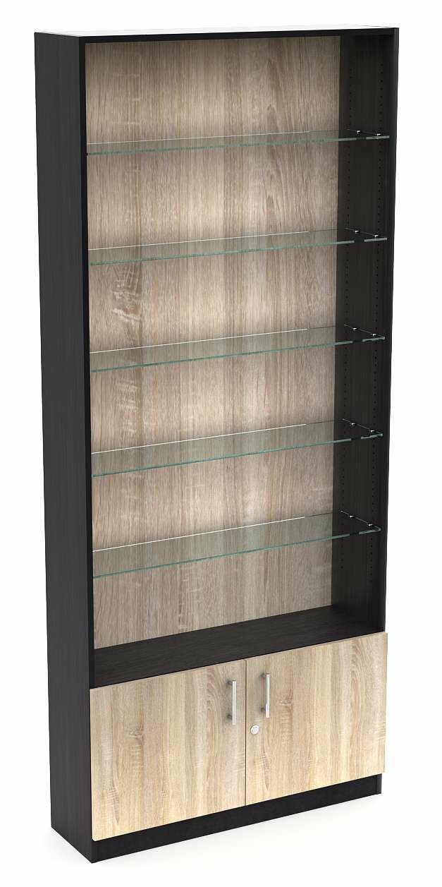 Стеллаж с 5-ю стеклянными полками 200x900 мм серии UP-5 №10 (З/C - ДВП), Белый