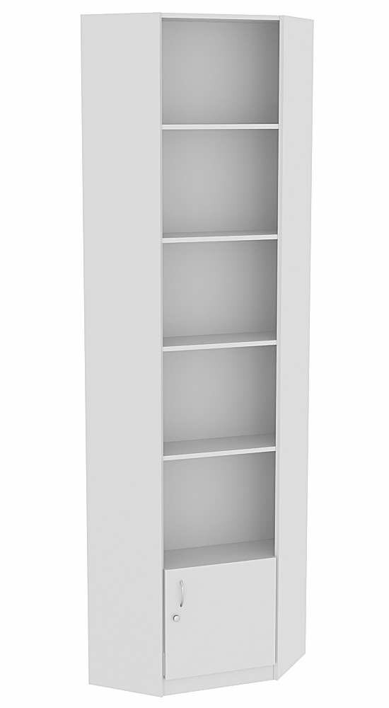 Высокий стеллаж угловой из ДСП серии Эконом Н-2400 мм №5 (торец 300 мм) с дверью 410 мм, Cерый